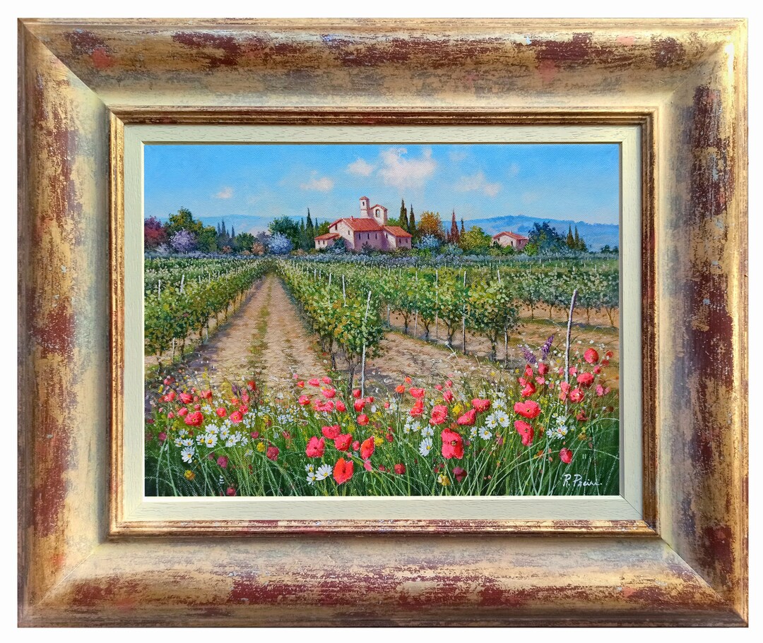 Tuscany Painting Landscape,"daisies & Poppies in the Vineyard" Oil by R.pacini Italian Painter ...