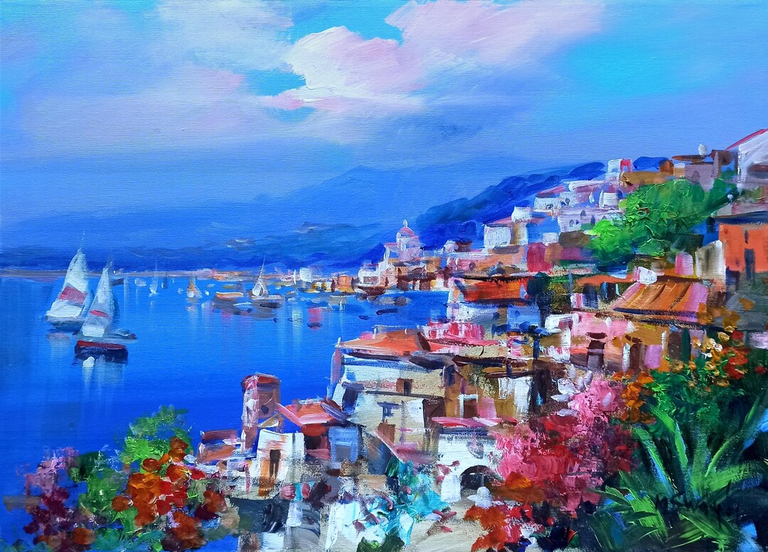 Positano Painting summer Time on the Coast,italian Painter,mario ...