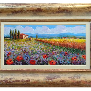 Tuscany Painting Original by Gino Masini "wheat Field & Flowers" Landscape Artwork Italian ...