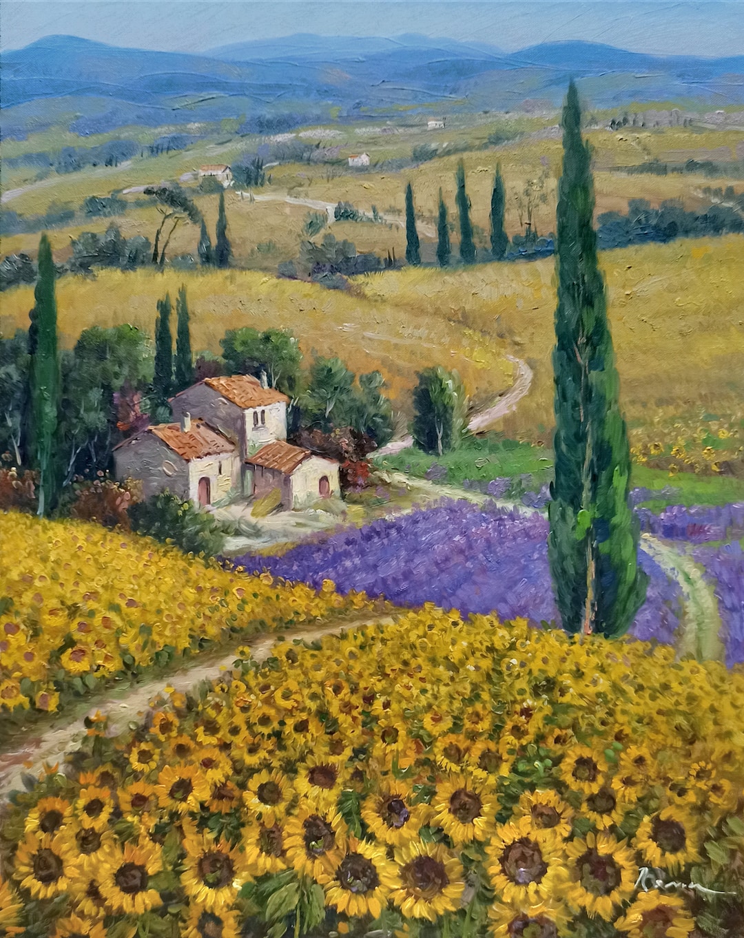 Italian Tuscany Painting, "the Flowery Path" Oil Canvas Original ...