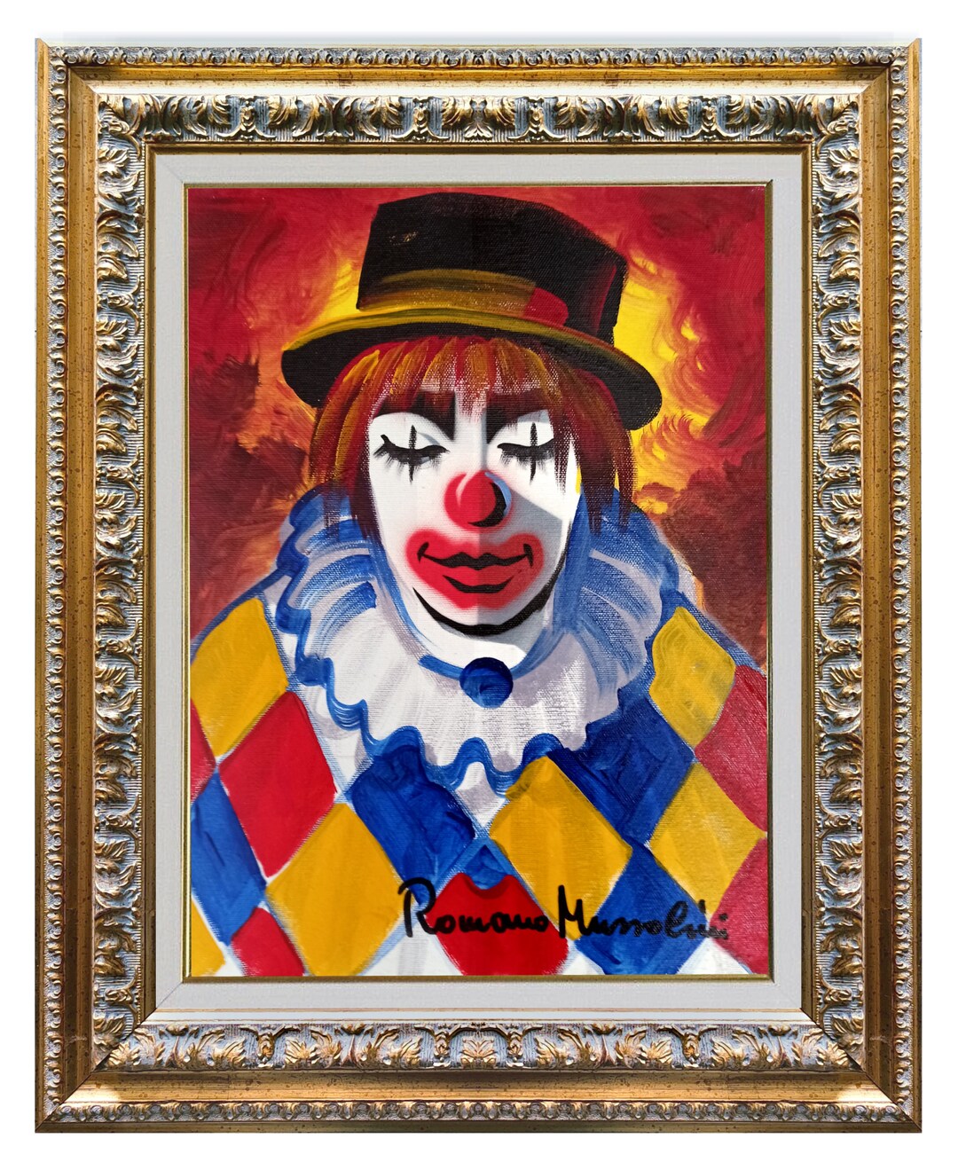 Italian Painting the Clown Figuartive Framed by Romano Mussolini 1927 ...