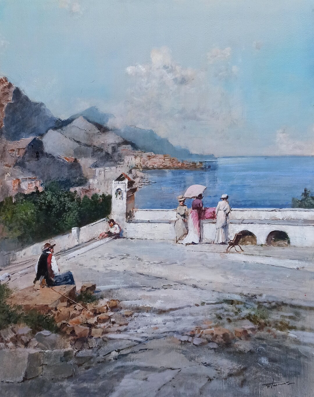 Amalfi Painting,italian Old Seaside Scene,by Painter Francesco Tammaro ...