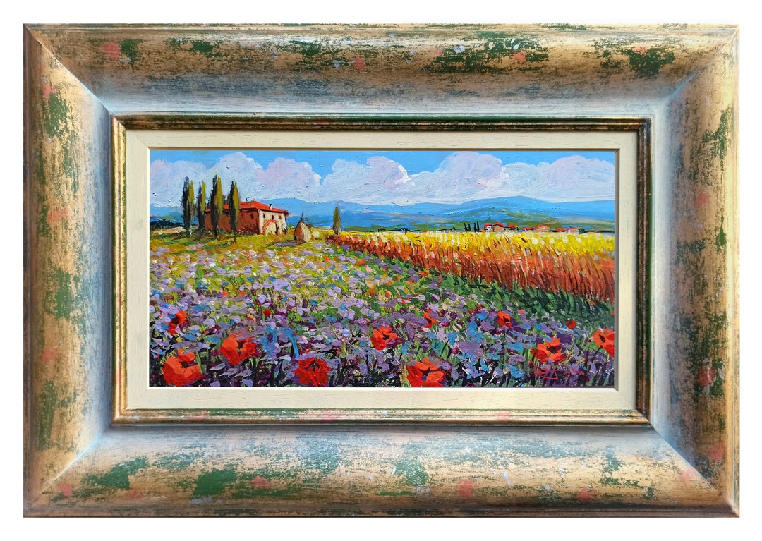 Tuscany Painting Original by Gino Masini "wheat Field & Flowers" Landscape Artwork Italian ...