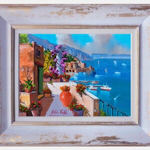 Amalfi Painting,italian Painter,silvio Valli,"flowered House on the Sea ...