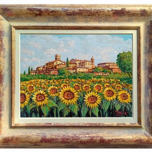 Tuscany Painting Original by Gino Masini village With Sunflowers Landscape Artwork Italian ...