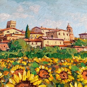 Tuscany Painting Original by Gino Masini "village With Sunflowers ...