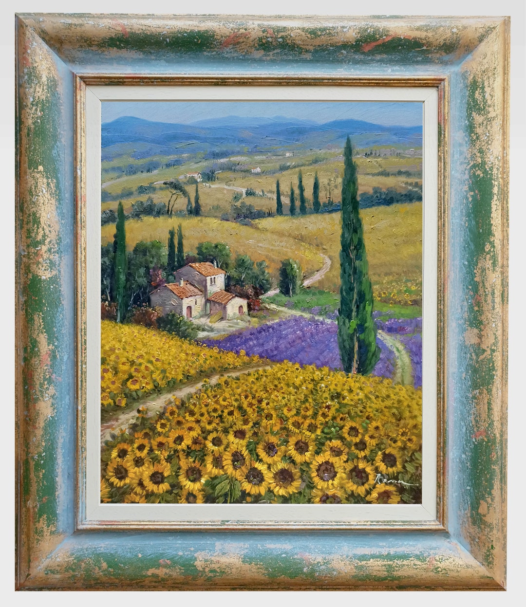 Italian Tuscany Painting,framed "the Flowery Path" Oil Canvas Original ...