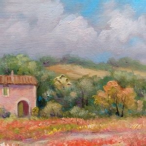 Tuscany Painting Poppies Field Landscape Italian Oil Canvas Original ...