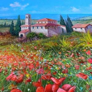 Tuscany Painting Italian Landscape "field of Colorful Flowers" Oil by R.pacini Painter, Wall ...