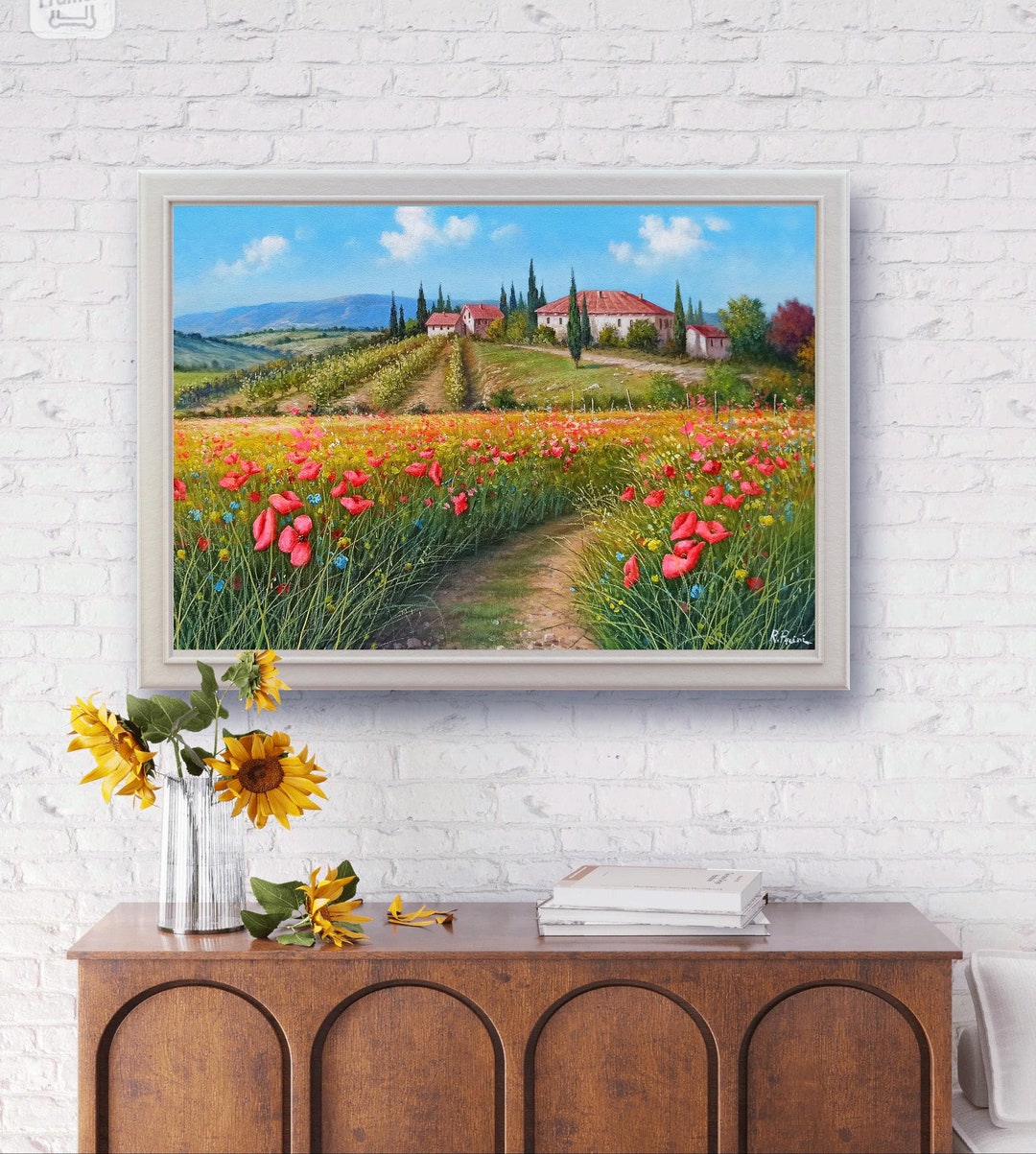 Tuscany Painting ,on Demand "path Among the Flowers" Original Canvas ,italian Painter Raimondo ...
