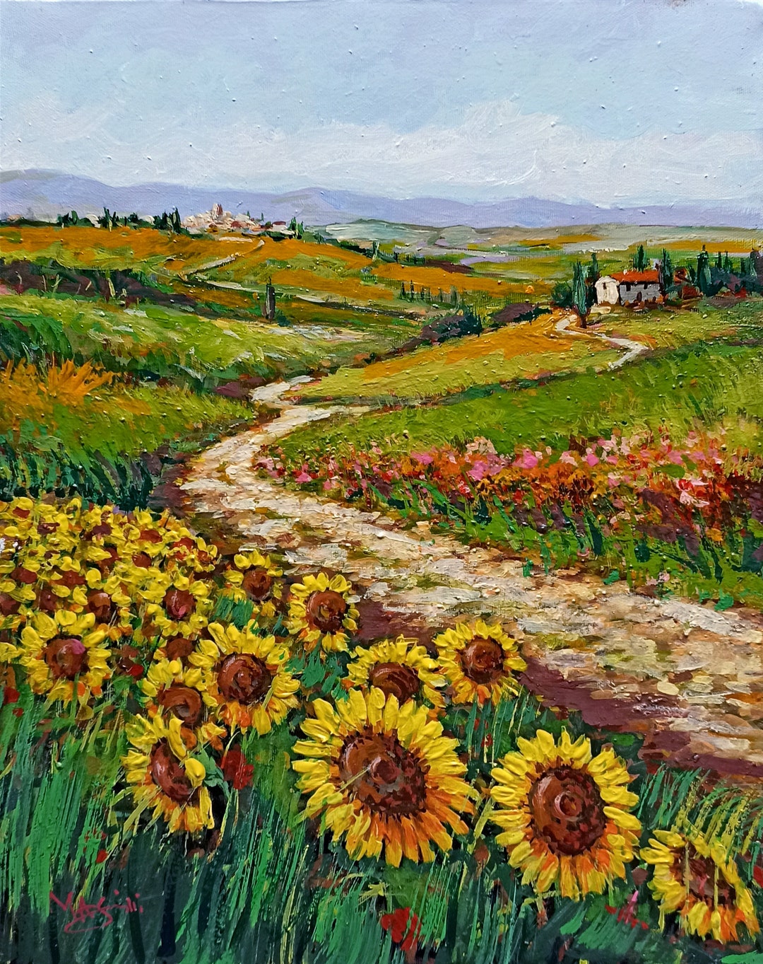 Tuscany Painting Original by Gino Masini "country Path With Sunflowers ...