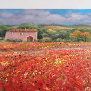 Tuscany Painting Poppies Field Landscape Italian Oil Canvas Original ...