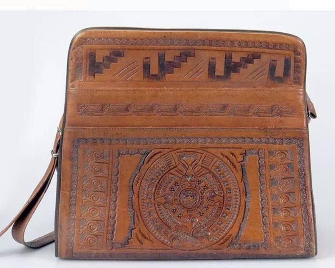 Vintage 70s Leather Aztec Bag - Etsy