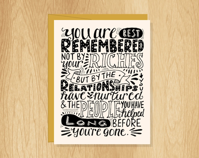 Hand-lettered Best Remembered Card, Motivational Card, Inspirational ...