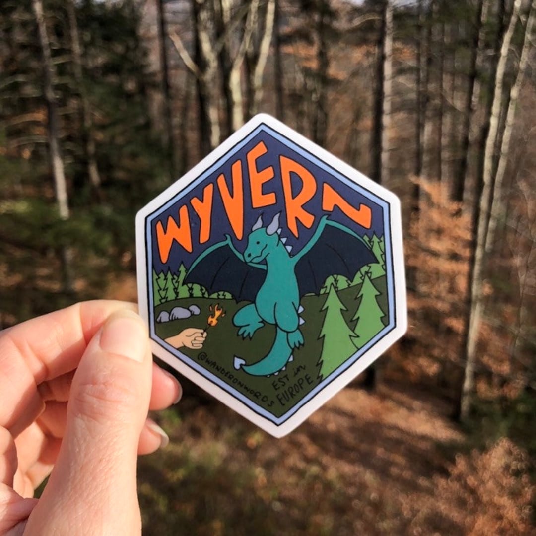 Hand-lettered Wyvern Sticker, Wyvern Art Sticker, Mythological Critter ...