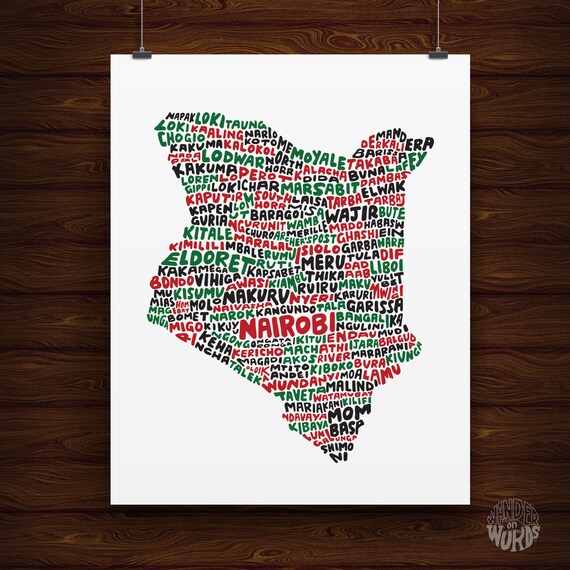 Hand-lettered Kenya Print Kenya Shape Kenya Artwork Kenya | Etsy