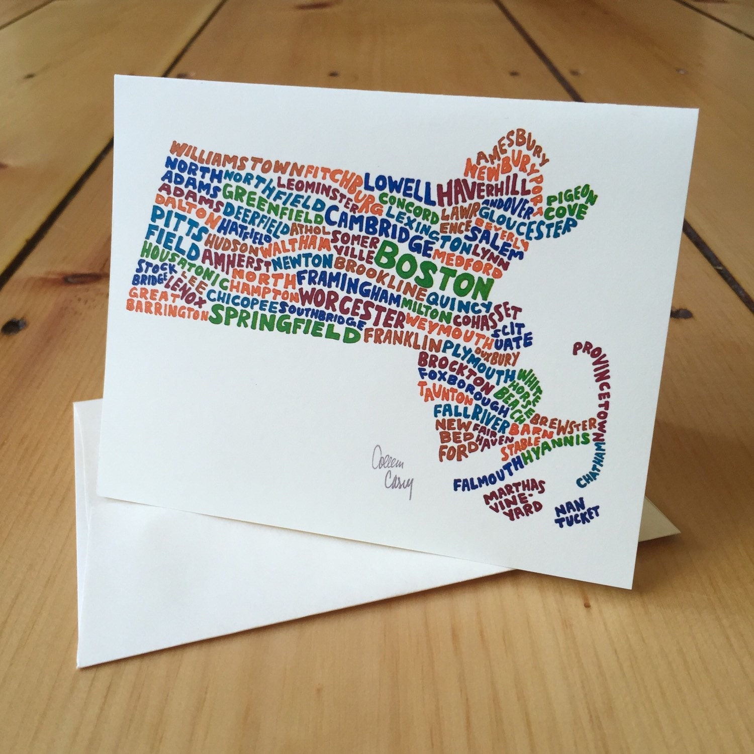 Hand-lettered Massachusetts State Print, Massachusetts Shape ...