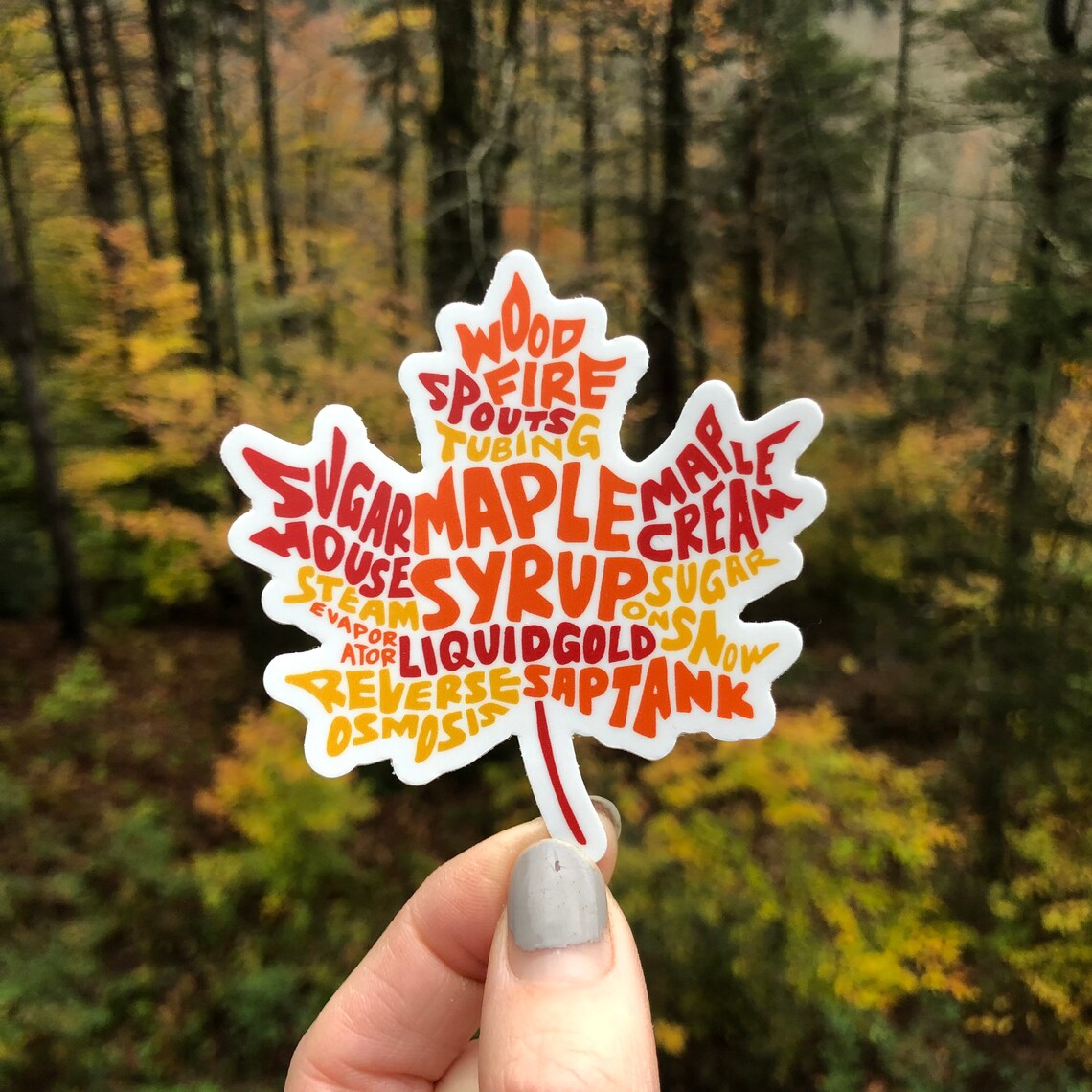 Hand-lettered Maple Syrup Leaf Sticker, Maple Sticker, Vermont Sticker ...