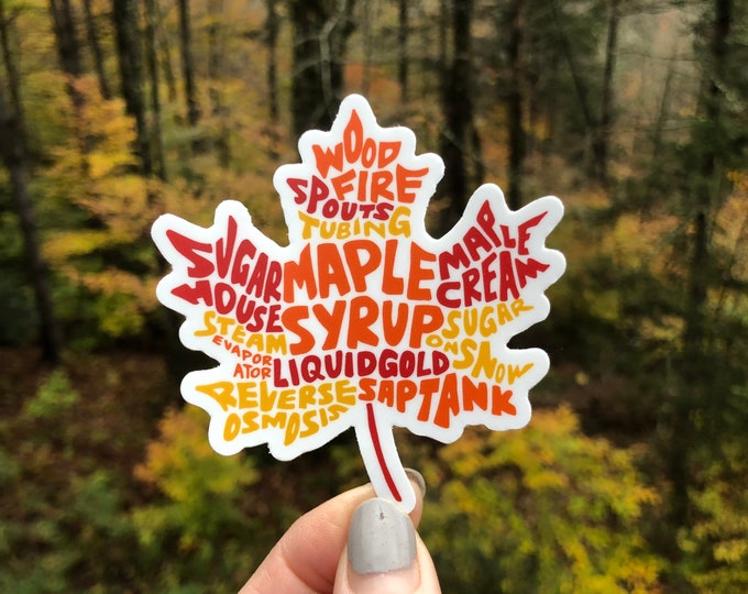 Hand-lettered Maple Syrup Leaf Sticker, Maple Sticker, Vermont Sticker ...