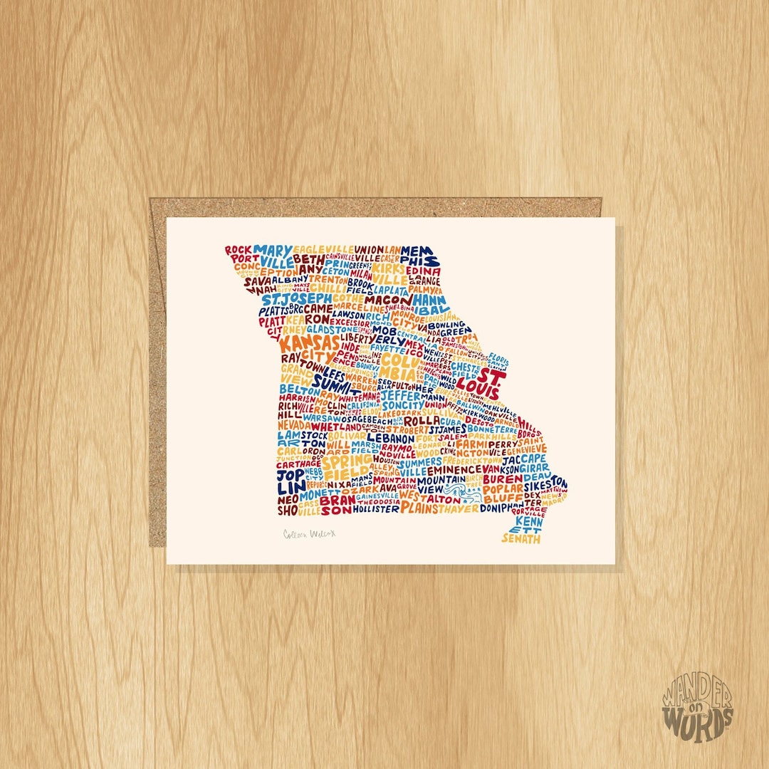 Hand-lettered Missouri Card, Missouri Gift, Missouri Shape, Missouri ...