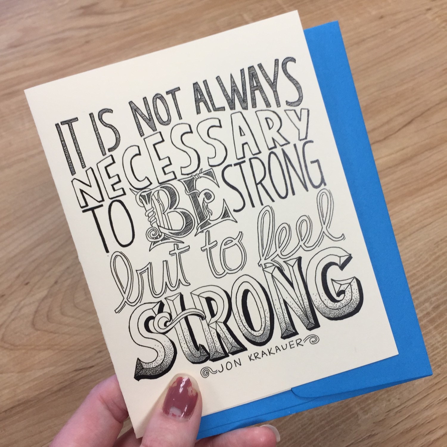 Hand-lettered Feel Strong Card Be Strong Card Jon Krakauer - Etsy