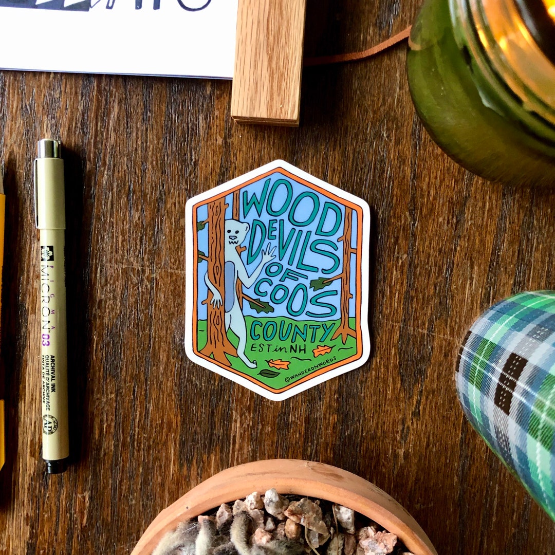 Hand-lettered Wood Devils of Coos County Sticker, New Hampshire Sticker ...