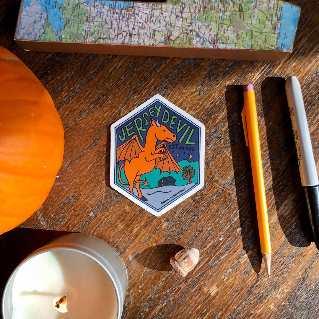 Hand-lettered Jersey Devil Sticker, New Jersey Sticker, Mythological ...