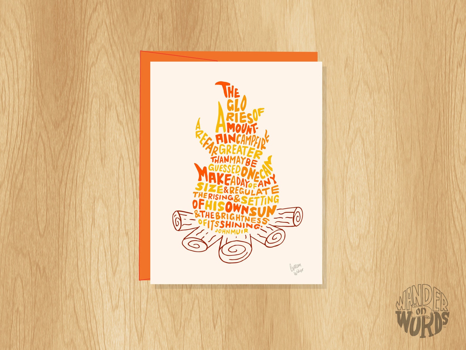 Hand-lettered Campfire Card, Bonfire Card, Encouragement Card, Camping ...