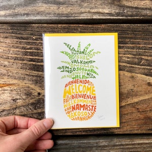 Hand-lettered Welcome Card, Pineapple Shape Card, Pineapple Welcome ...