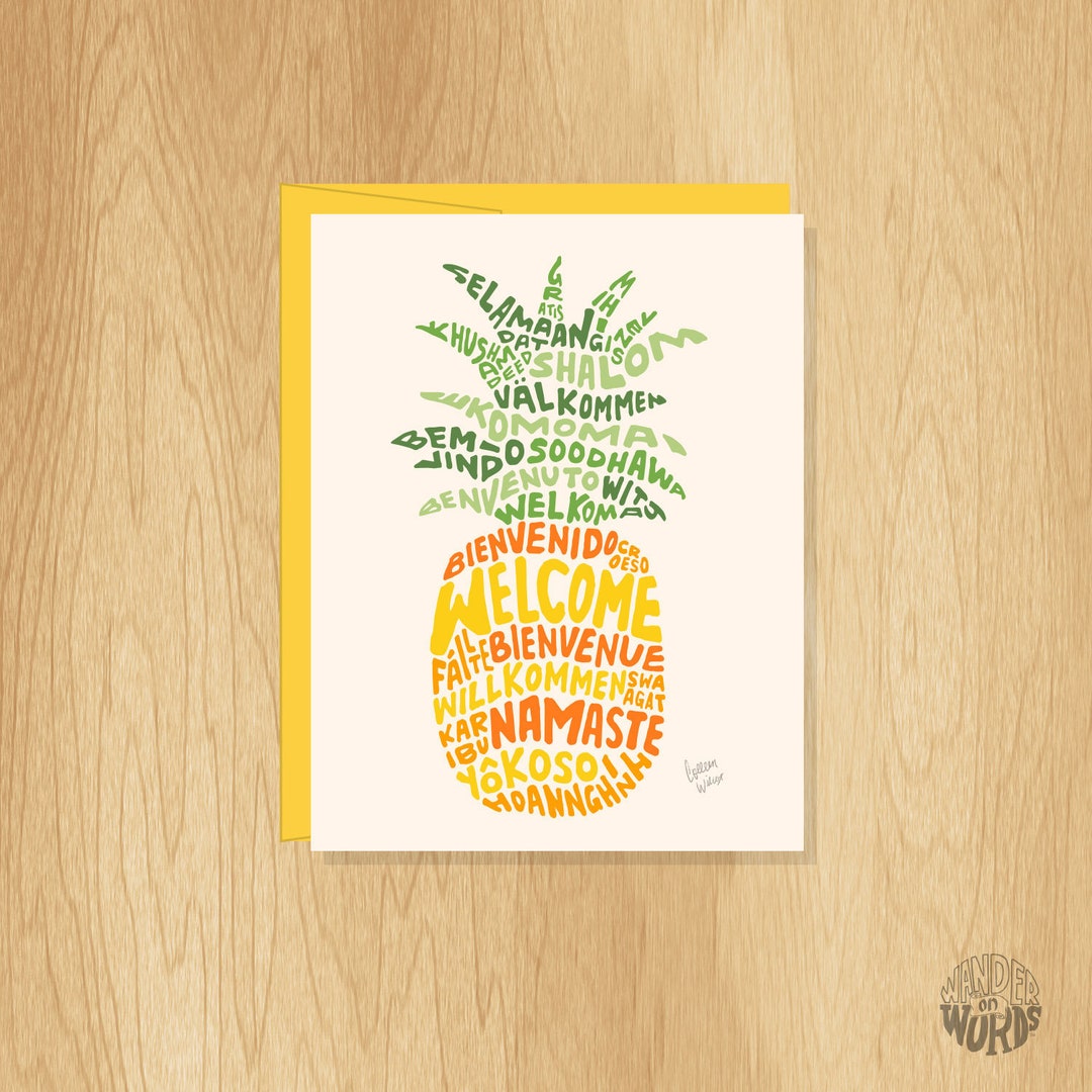 Hand-lettered Welcome Card, Pineapple Shape Card, Pineapple Welcome ...