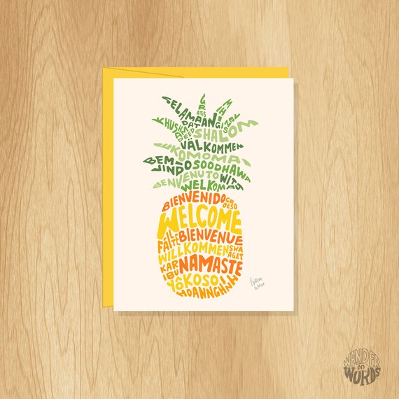 Hand-lettered Welcome Card Pineapple Shape Card Pineapple | Etsy
