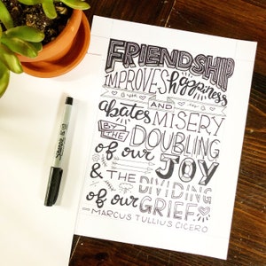 Hand-lettered Friendship Improves Happiness Card, Friendship Card ...