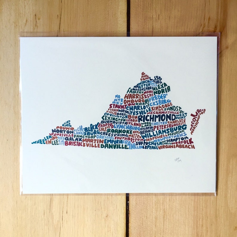 Hand-lettered Virginia State Print Virginia Shape Virginia - Etsy