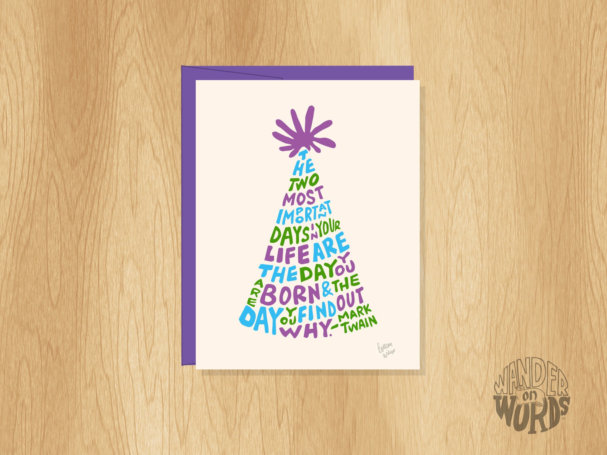 Hand-lettered Birthday Hat Card, Birthday Quote Card, Mark Twain ...