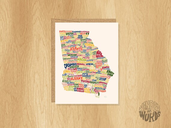 Hand-lettered Georgia Card Georgia Gift Georgia Shape | Etsy