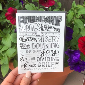 Hand-lettered Friendship Improves Happiness Card, Friendship Card ...