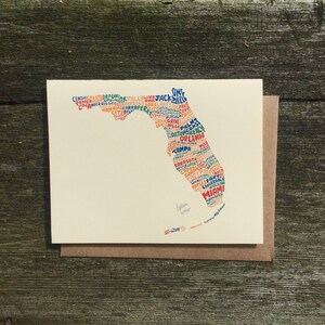 Hand-lettered Florida Card, Florida Gift, Florida Shape, Florida Cities ...