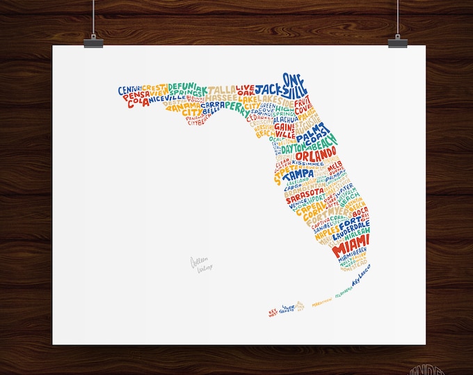 Hand-lettered Florida State Print, Florida Art, Florida Design, Florida ...