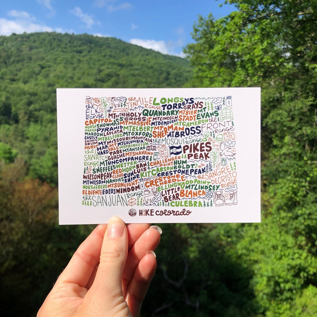 Hand-lettered Hike Colorado Postcard, Colorado Fourteeners Postcard ...