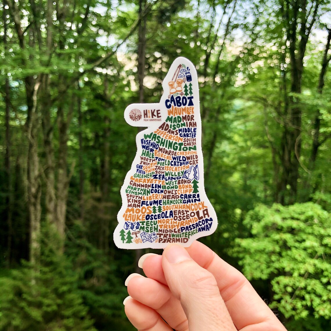 Hand-lettered Hike New Hampshire Sticker, Mountains of New Hampshire ...