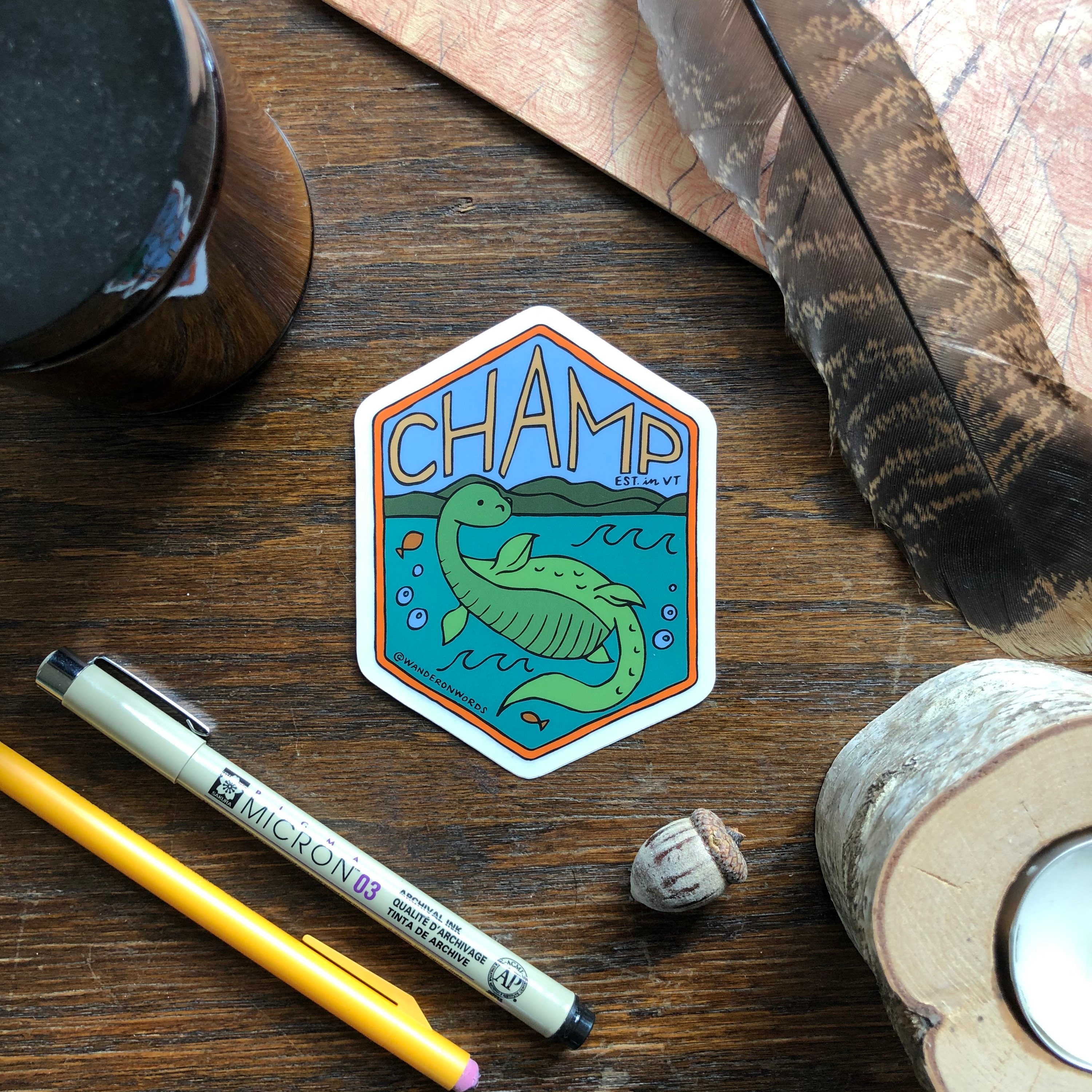 Hand-lettered Champ Sticker Vermont Sticker Mythological | Etsy