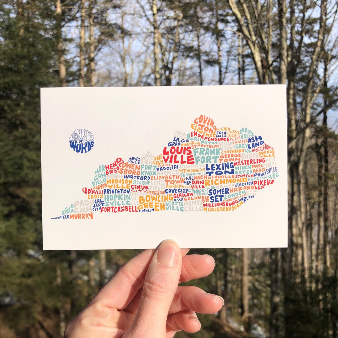 Hand-lettered Towns of Kentucky Postcard, Kentucky Postcard, Kentucky ...