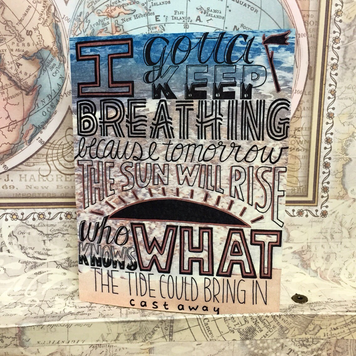 Hand-lettered Castaway Quote Card Gotta Keep Breathing Card | Etsy