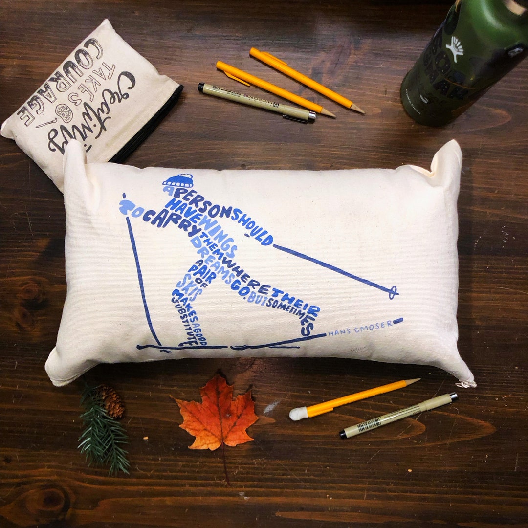 Hand-lettered Nordic Skier Pillow Cross Country Skiing - Etsy