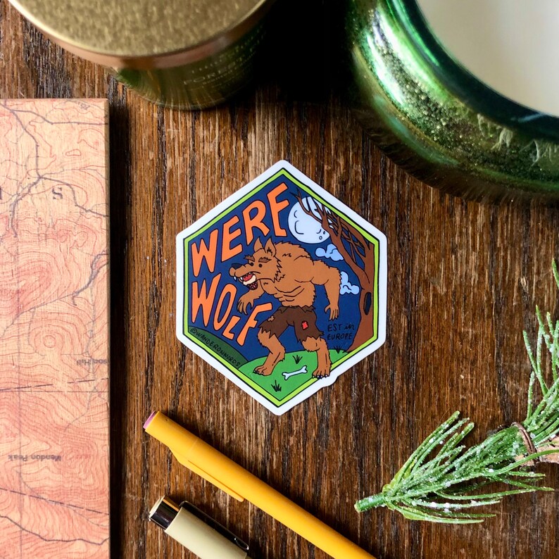Hand-lettered Werewolf Sticker Werewolf Art Sticker - Etsy