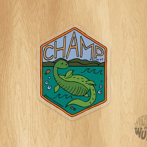 Hand-lettered Champ Sticker, Vermont Sticker, Mythological Critter ...