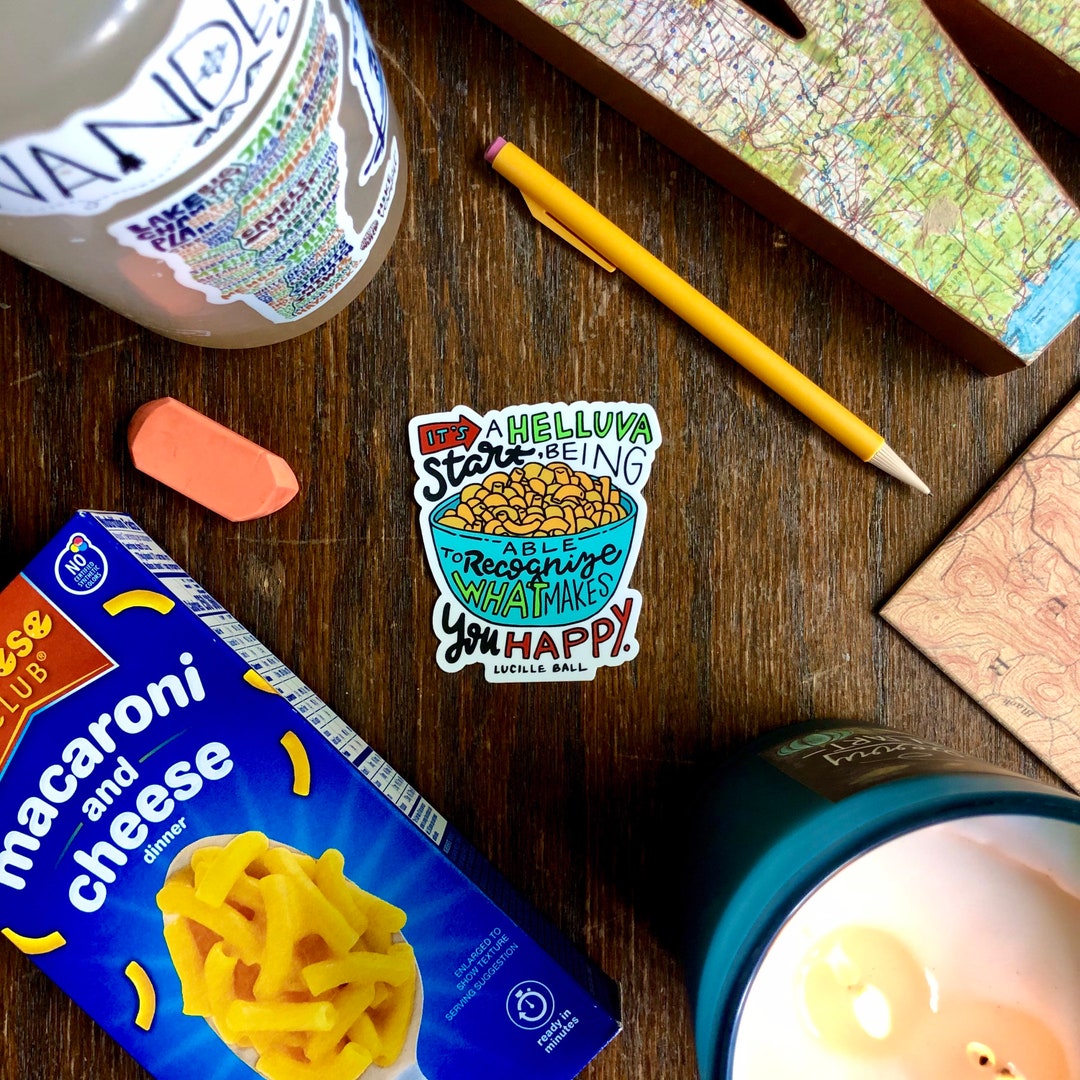 Hand-lettered Macaroni Makes Me Happy Sticker, Macaroni and Cheese ...