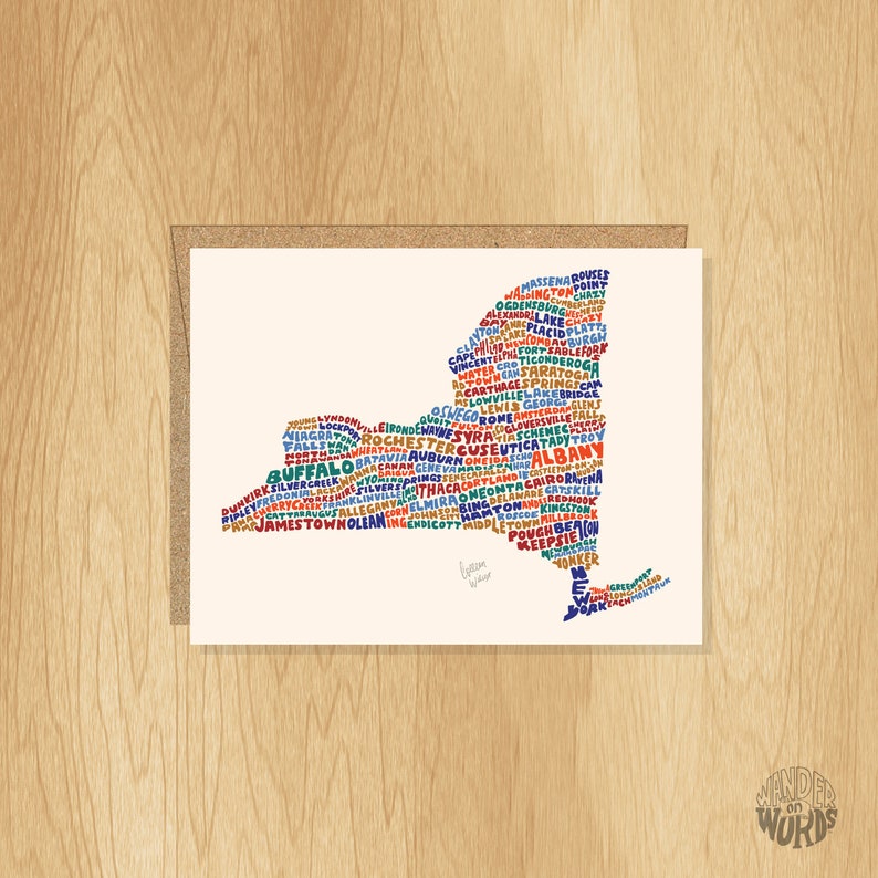 Hand-lettered New York Card New York Shape Card New York | Etsy