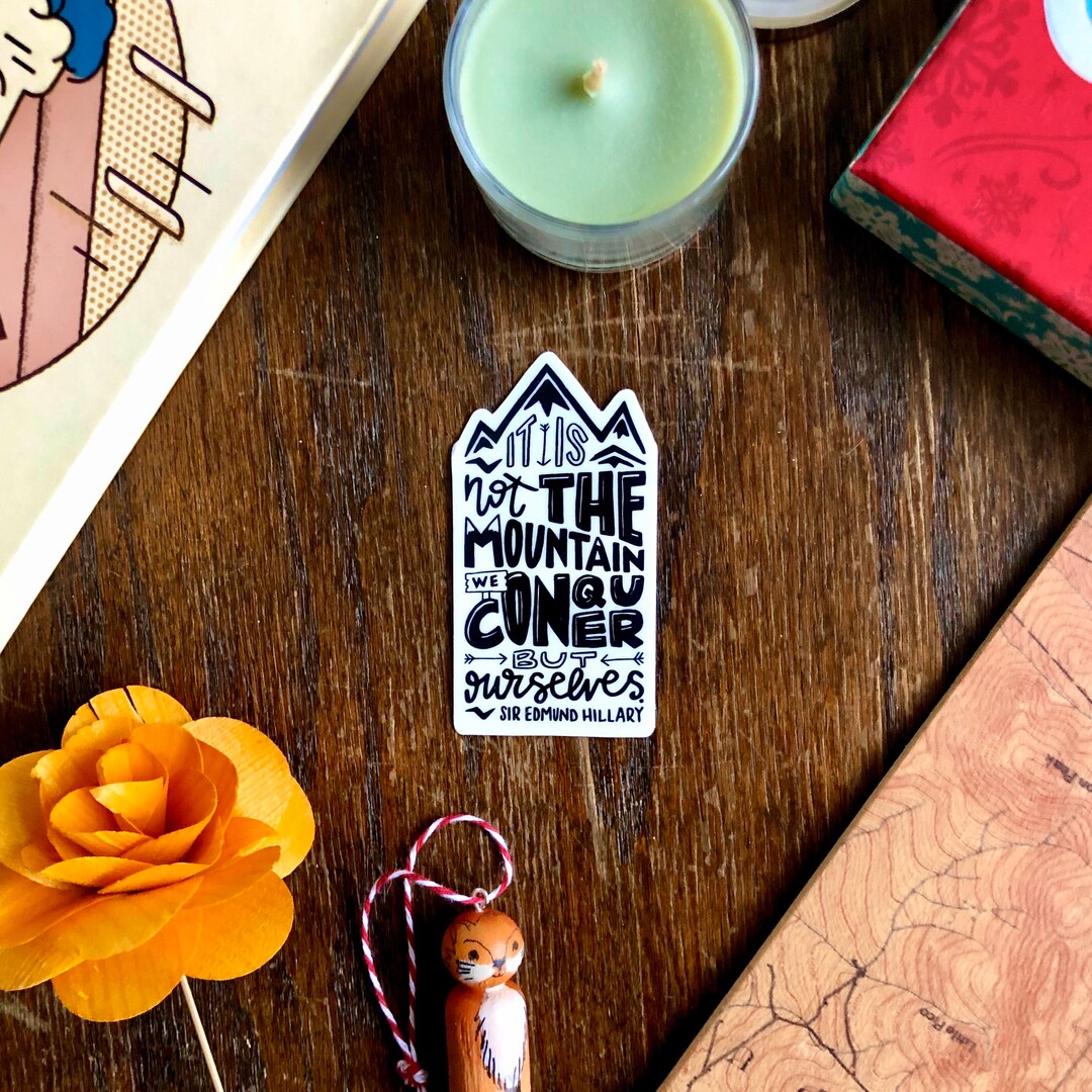 Hand-lettered Mountain Conquer Sticker, Inspirational Sticker ...