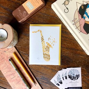 Hand-lettered Saxophone Card, Music Lover Card, Saxophone Shape Card ...